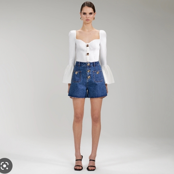 Self-Portrait | Tops | Nwt38 Selfportrait White Ribknit Blouse With ...